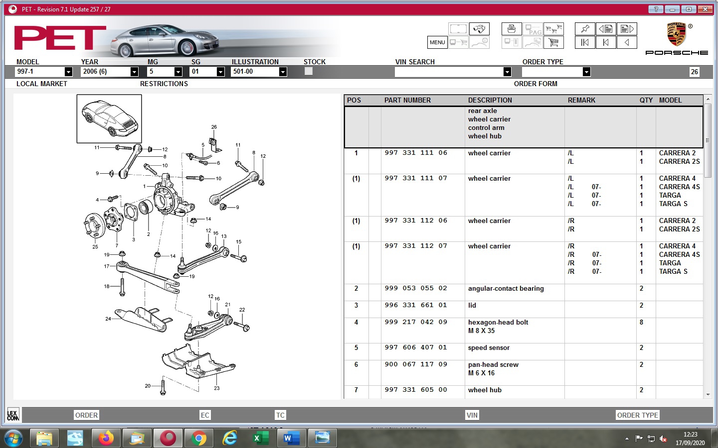PORSCHE 997 O/S REAR LOWER SUSPENSION WISHBONE / COFFIN ARM 99733105301 ...
