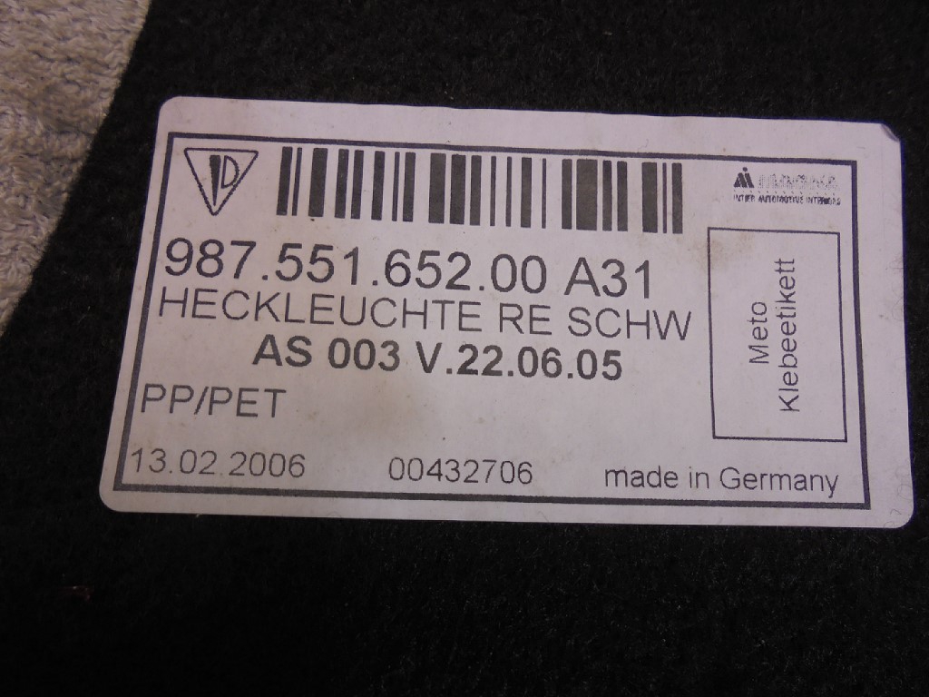 Porsche 987 Boxster Internal Covers For the Rear Lights in Black 987 ...